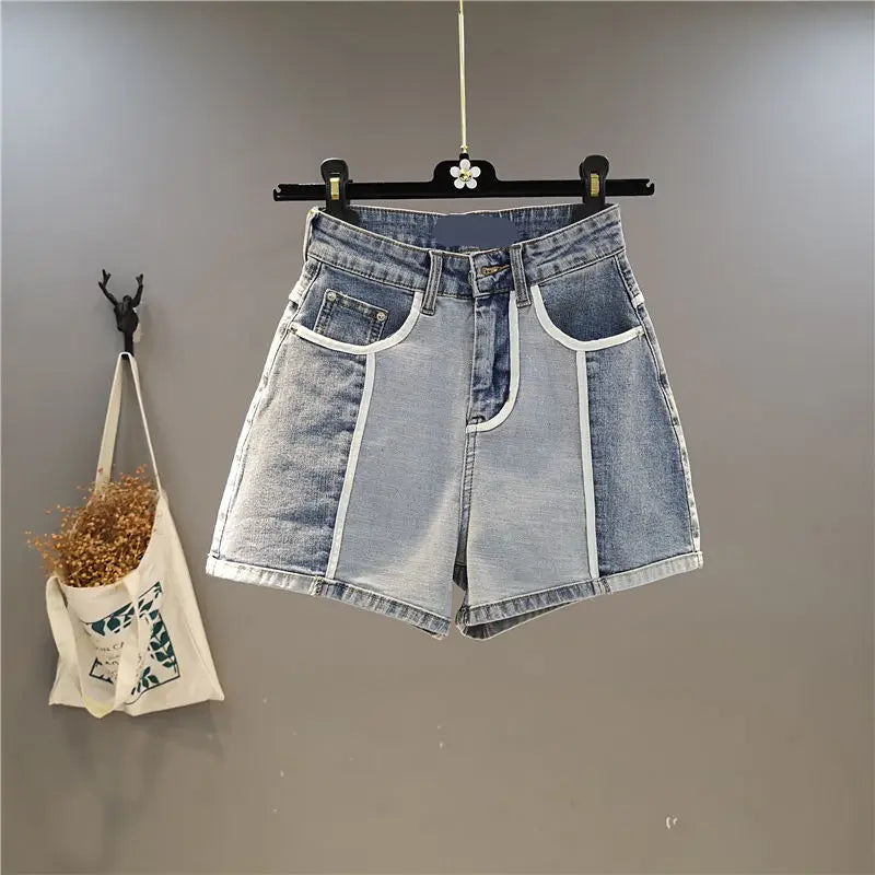 Vintage High-waist Two-tone Denim Shorts on Luulla