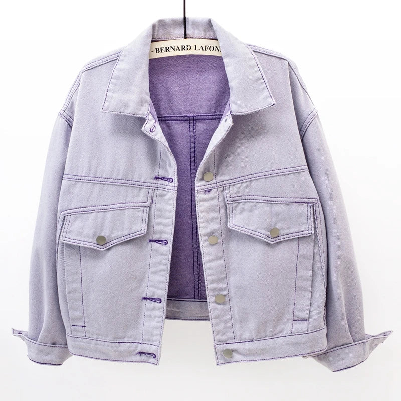 Trendy Lavender Denim Jacket With Button Front on Luulla