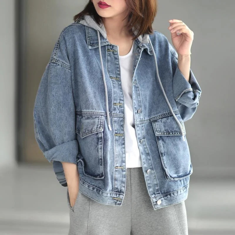 Oversized Denim Jacket With Large Front Pockets on Luulla