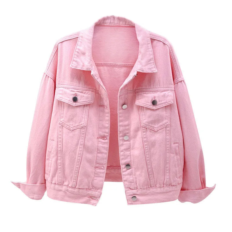 Pink Oversized Denim Jacket With Button on Luulla